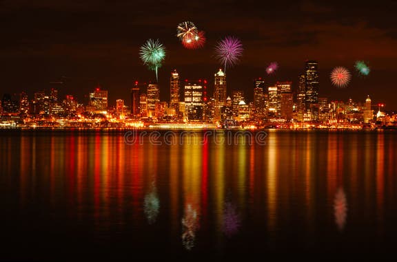 Seattle fireworks stock photo. Image of building, celebrate - 10915928