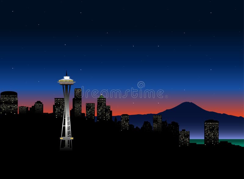 Cartoon Seattle stock illustration. Illustration of silhouette - 41885434