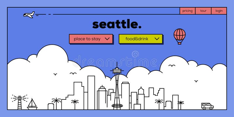 Seattle Modern Web Banner Design with Vector Linear Skyline Stock ...