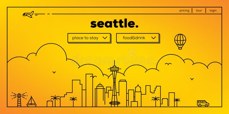 Seattle Modern Web Banner Design with Vector Linear Skyline Stock ...