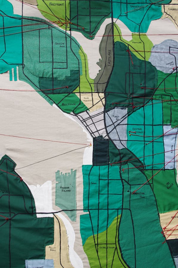 Seattle Neighborhoods Map Made from Fabric Stock Photo - Image of ...
