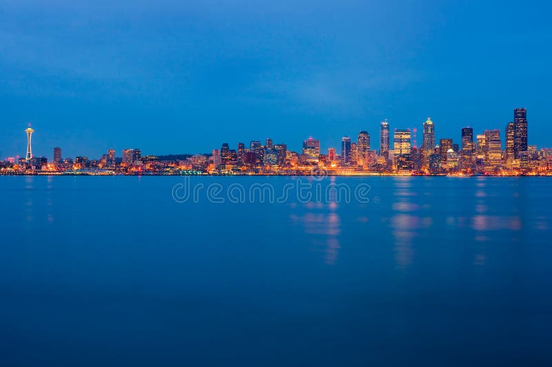 Seattle City Skyline at Night Stock Photo - Image of beautiful ...
