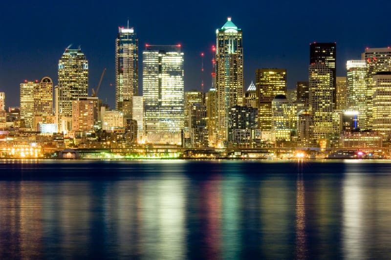 Seattle at night stock photo. Image of architecture, housing - 1208604