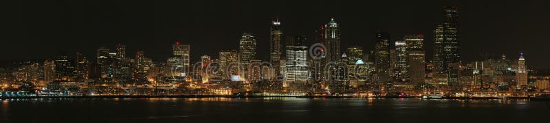 Seattle Purple Night Panoramic Stock Photo - Image of reflection ...