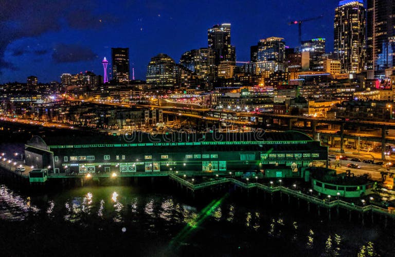 Seattle Night City Lights Architecture Editorial Stock Photo - Image of ...