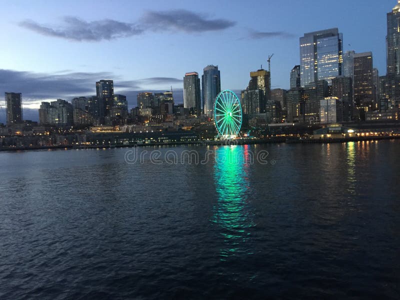 Seattle at night stock image. Image of waterfront, skyline - 95844247