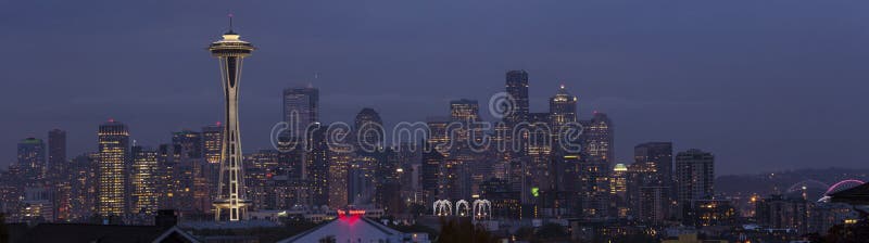 Seattle panorama at dusk. stock photo. Image of centers - 34329630