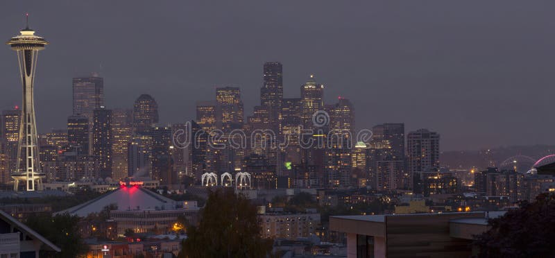 Seattle Panorama Skyline at Night Stock Image - Image of travels ...