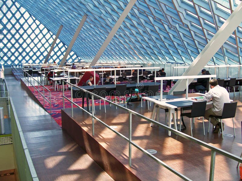 Seattle Public Library Interior Editorial Stock Photo - Image of blue ...