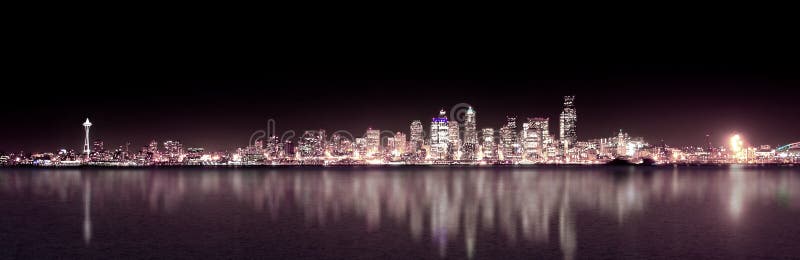 Seattle Purple Night Panoramic Stock Photo - Image of reflection ...