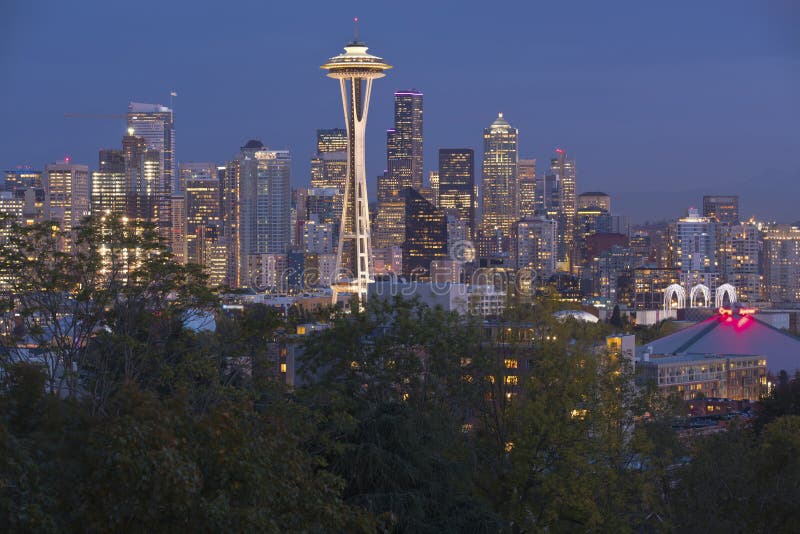 Seattle Skyline at a Blue Hour Washington State. Stock Image - Image of ...