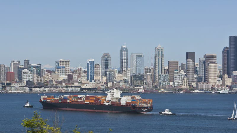 Seattle Skyline Cargo Freighter Stock Footage - Video of architecture ...