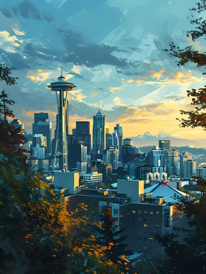 Seattle Skyline, a Cityscape with Trees and a Sky Scraper Stock ...