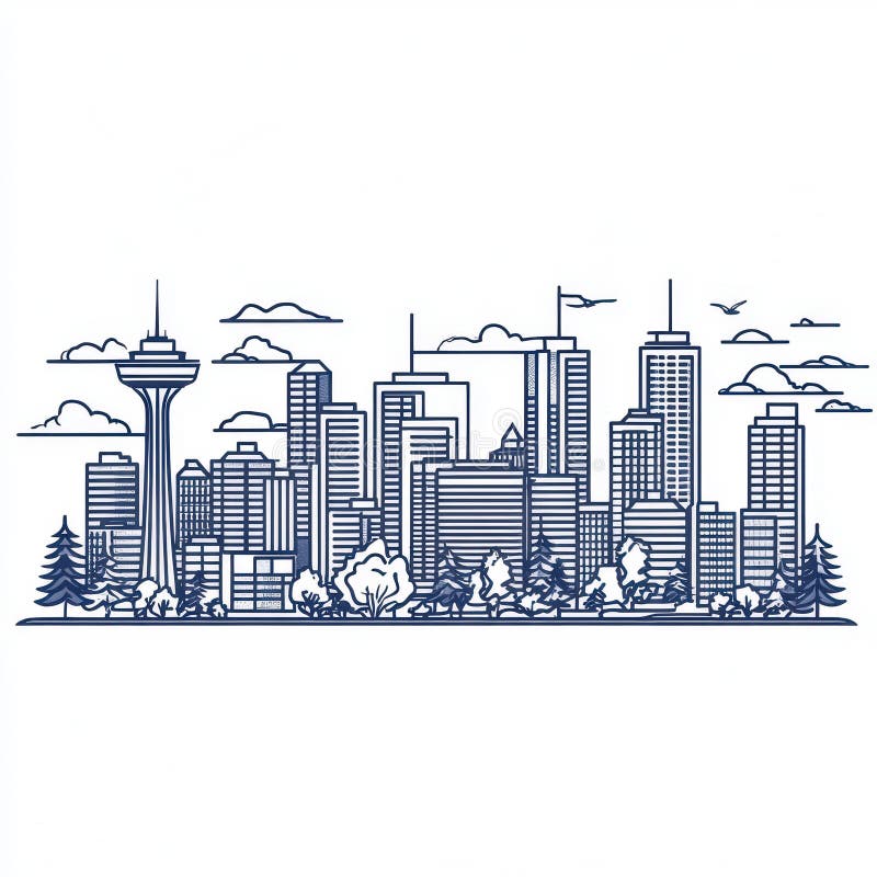 Seattle Skyline Cityscape Urban Landscape Tower Trees Clouds Stock ...
