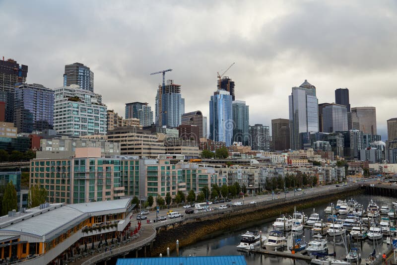 Seattle Skyline on a Cloudy Morning Editorial Stock Photo - Image of ...