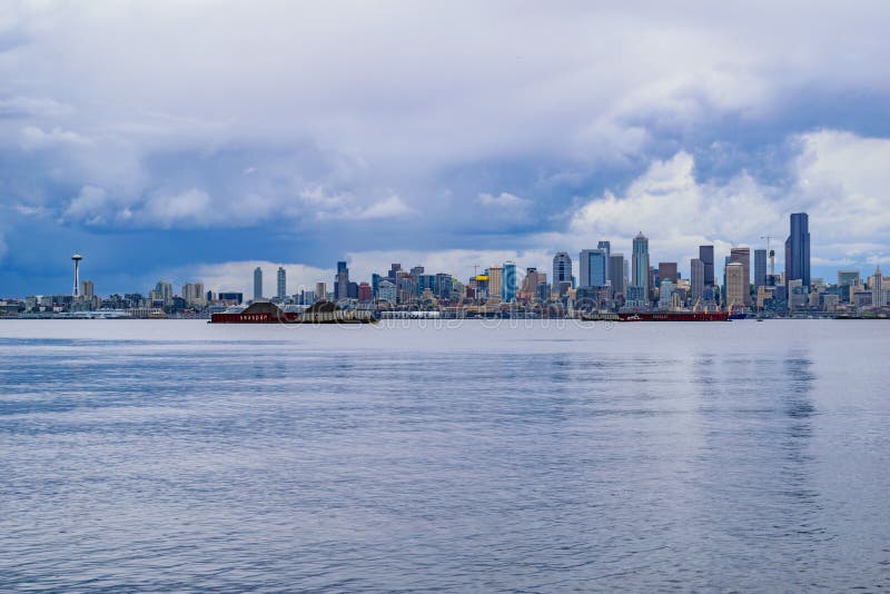 Seattle Skyline at Sunset Aerial Editorial Stock Image - Image of ...