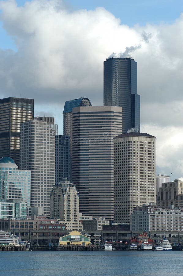Seattle skyline from ferry stock image. Image of clouds - 1161695
