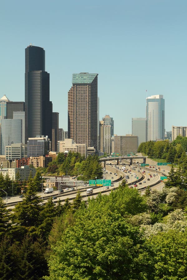 Seattle Skyline and Freeways Vertical Stock Photo - Image of pacific ...