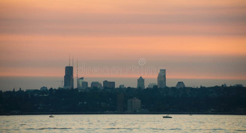 Seattle Skyline during Glowing Sunset Stock Photo - Image of fire ...