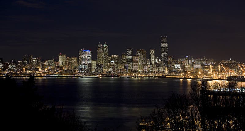 Seattle skyline at night stock photo. Image of cityscape - 4190002