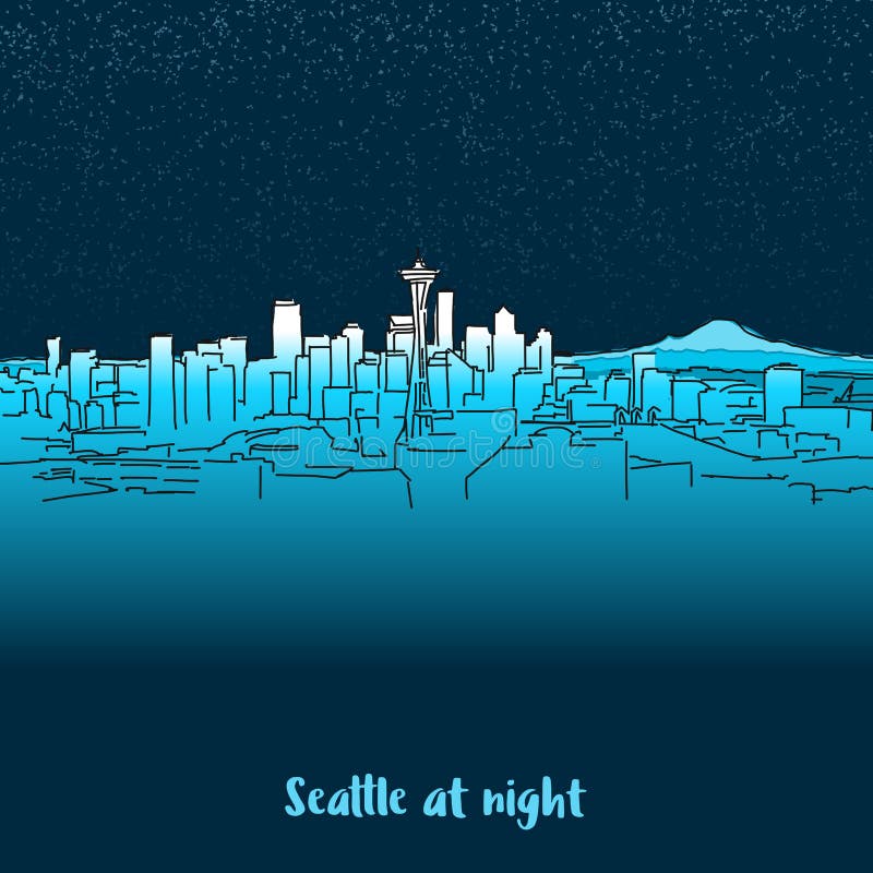 Seattle skyline with map stock vector. Illustration of mount - 123139087