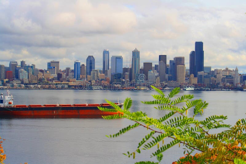 Seattle Skyline Over the River Editorial Photo - Image of water ...