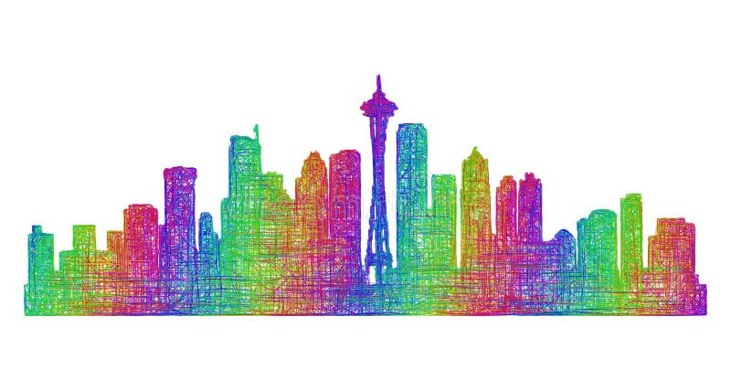 Seattle Skyline Silhouette - Multicolor Line Art Stock Vector ...