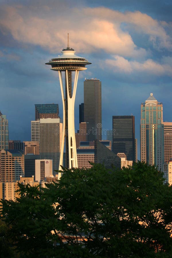 Seattle skyline and storm stock photo. Image of sunset - 2768098