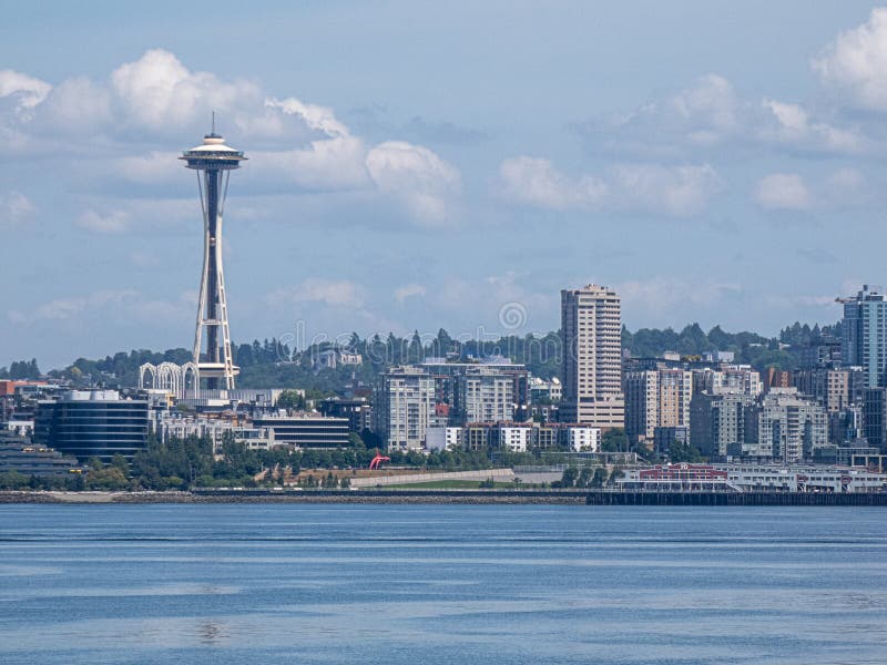 Seattle Skyline in Summer Months with Cloud Cover Editorial Photography ...