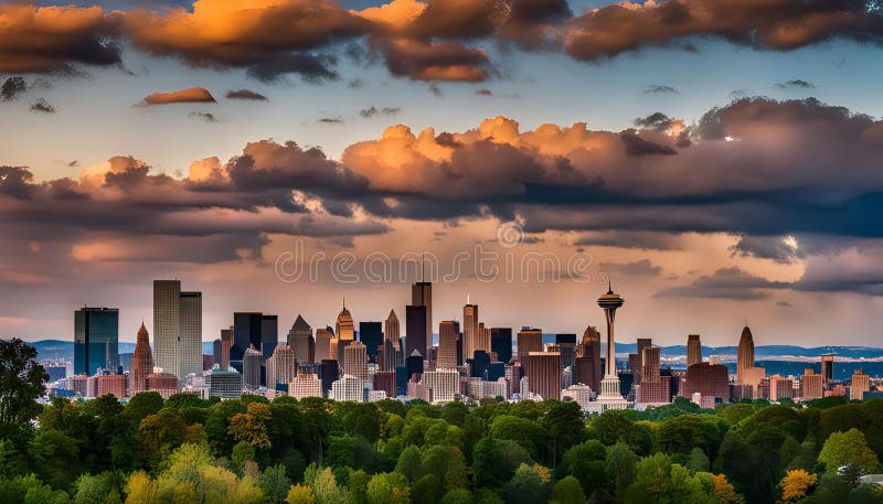 Seattle Skyline Sunset stock illustration. Illustration of sunset ...