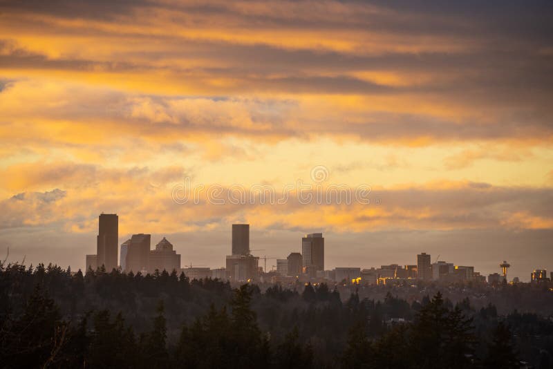 Seattle Skyline stock photo. Image of dusk, modern, cloud - 220135298