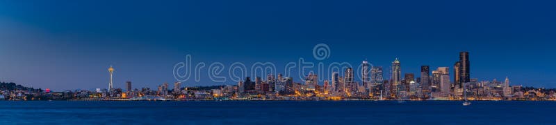 Seattle Skyline in Twilight with Clear Sky Stock Image - Image of clear ...