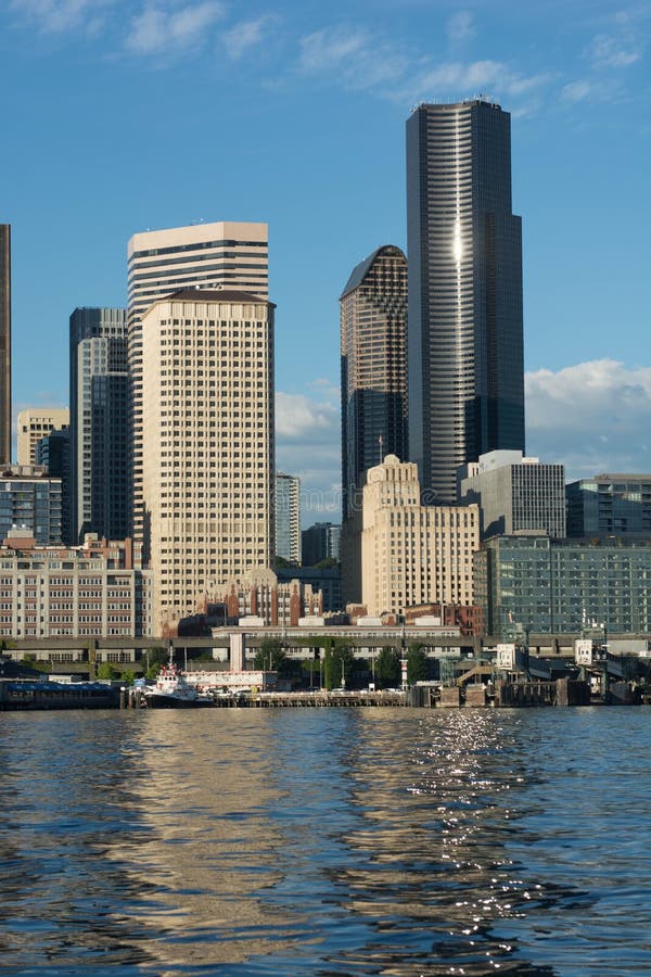 Seattle Skyline Under Clear Blue Sky Stock Image - Image of tourism ...