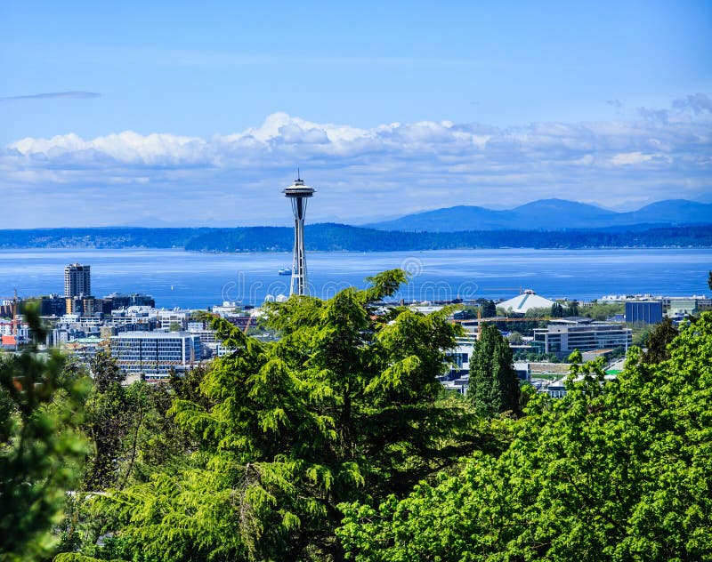 Space Needle between Green and Blue Editorial Photography - Image of ...