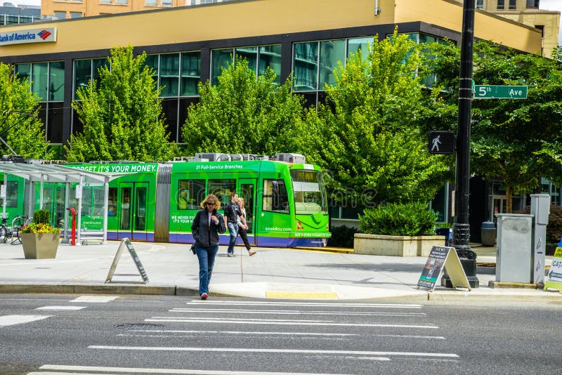 Seattle Streetcar editorial stock image. Image of people - 58372659
