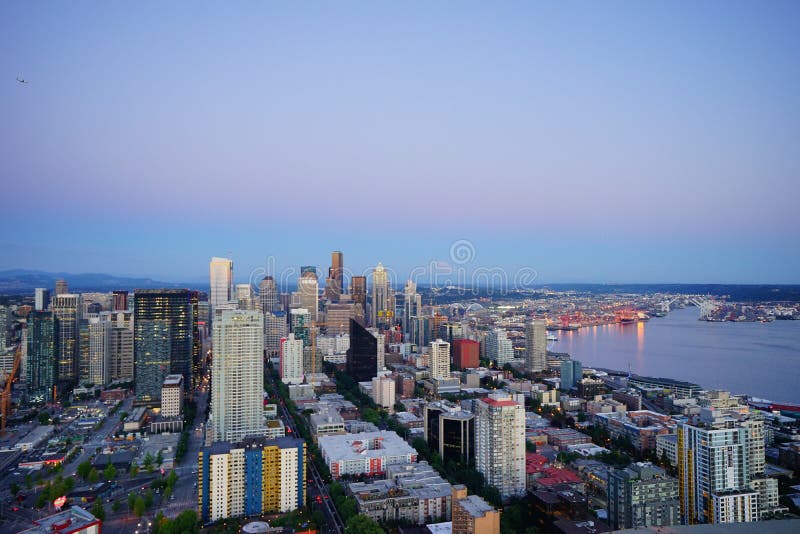 Seattle sun set editorial photo. Image of highway, architecture - 92777186