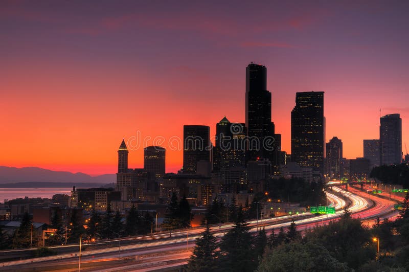 Seattle at night stock photo. Image of puget, nightlife - 640412
