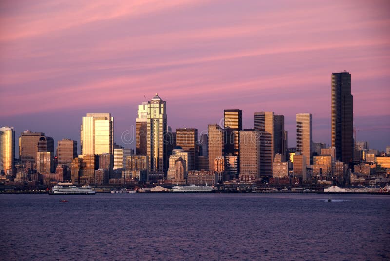 Seattle Sunset stock photo. Image of waterfront, skyscraper - 7581878