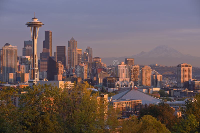 Seattle at Sunset Downtown Architecture Washinton State Editorial Image ...