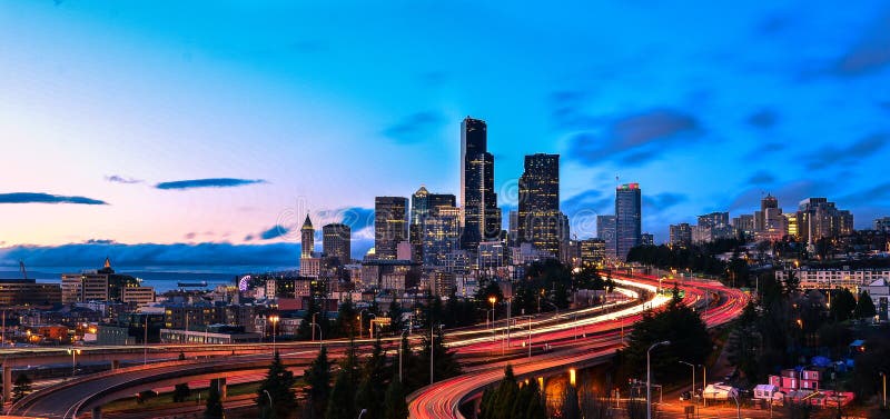 Seattle at sunset stock image. Image of office, district - 8927135