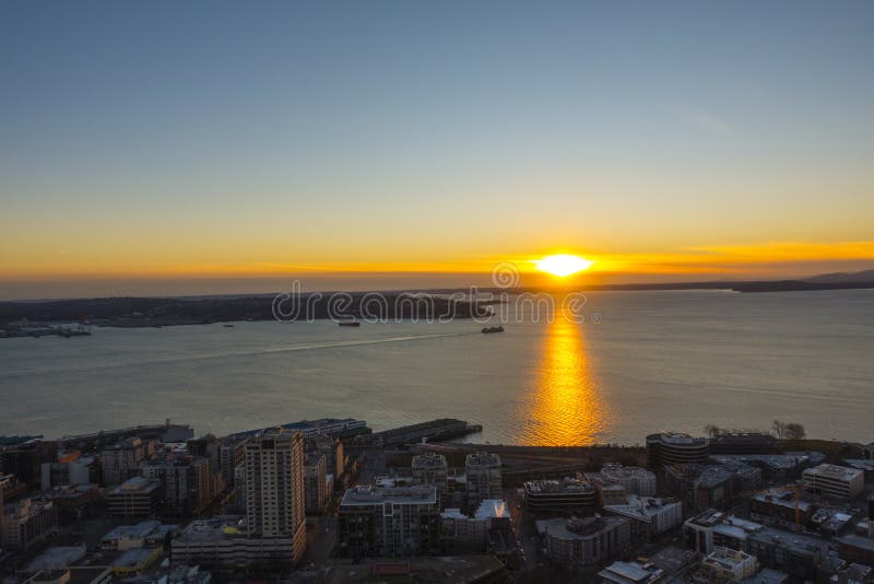 Seattle sunset panoramic stock image. Image of west, waterfront - 67283663