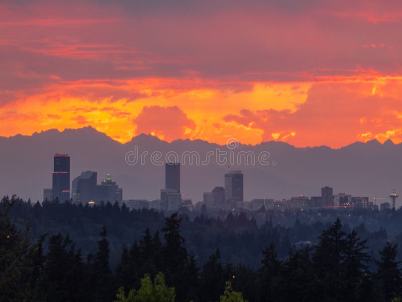 Seattle Sunset View stock photo. Image of clear, reflection - 2095390