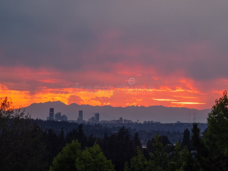 Seattle Sunset View stock photo. Image of clear, reflection - 2095390