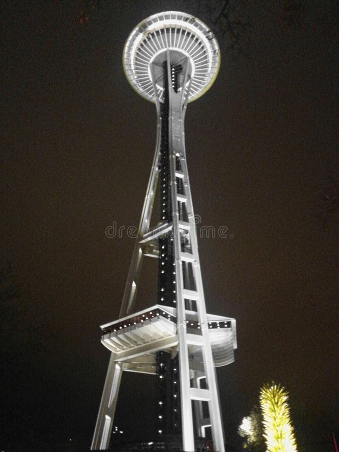 The Seattle Tower at Night with Light Editorial Stock Image - Image of ...