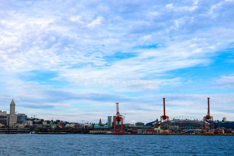 Seattle, USA, August 31, 2018: Distant View of the Port of Seattle ...