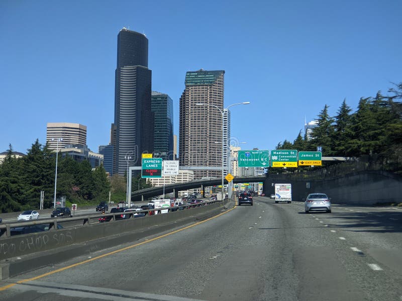 Seattle, WA USA - Circa April 2021: View of Interstate 5 Leading Toward ...