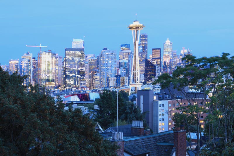 Seattle, Washington City Center at Twilight Editorial Photography ...