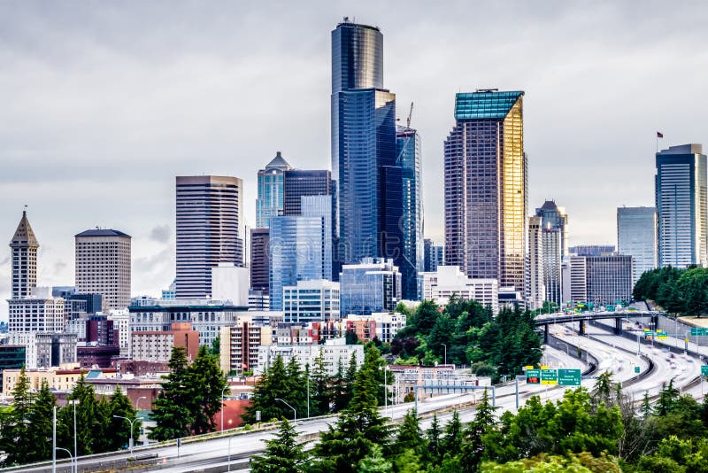 Seattle Washington City Skyline and Streets Stock Photo - Image of ...