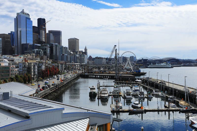 Seattle, Washington Harbor Area Scene Stock Photo - Image of wheel ...