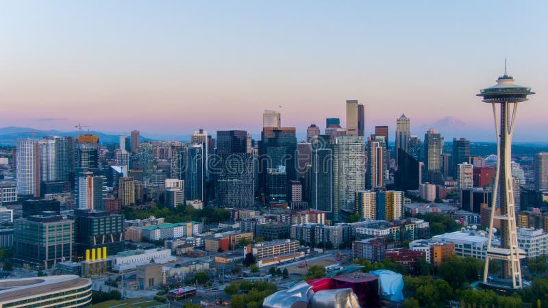 Seattle, Washington sunset editorial stock image. Image of panorama ...